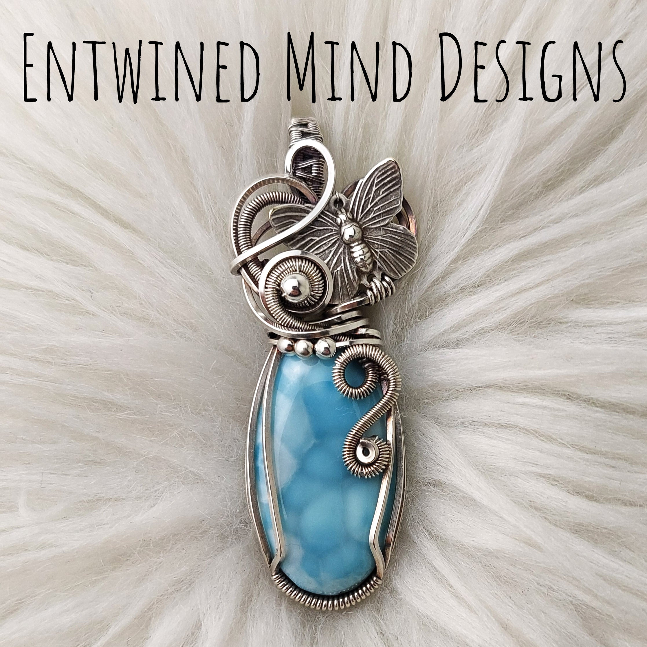Larimar And Butterfly Statement Pendant In Sterling Silver – Entwined Mind Designs
